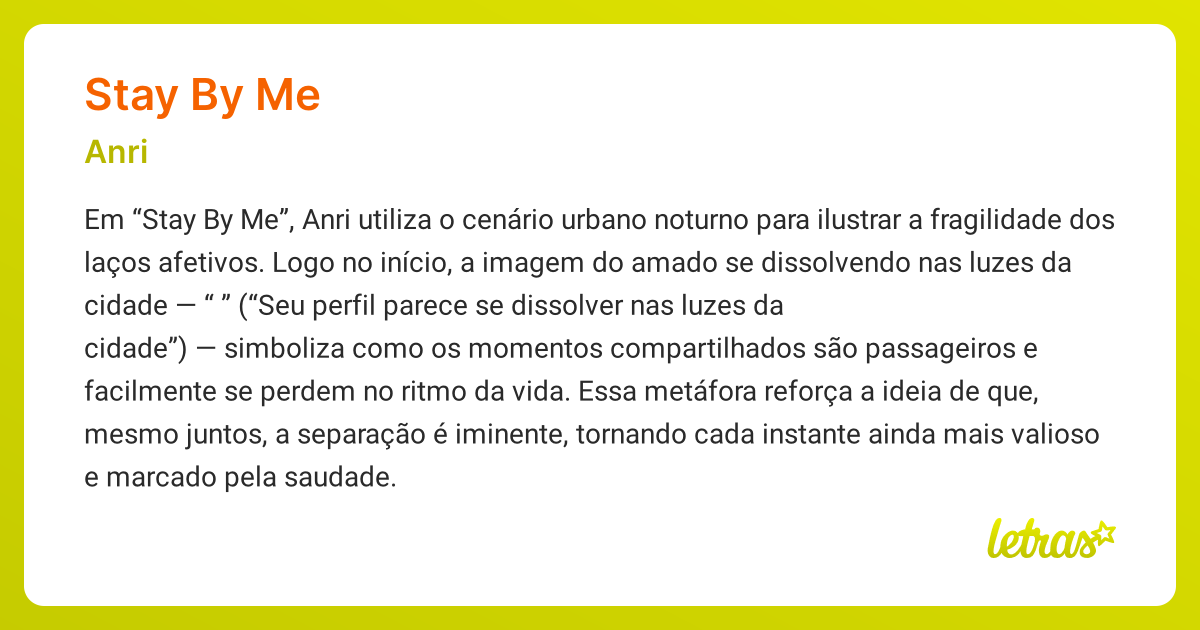 Significado da música STAY BY ME (Anri) - LETRAS.MUS.BR