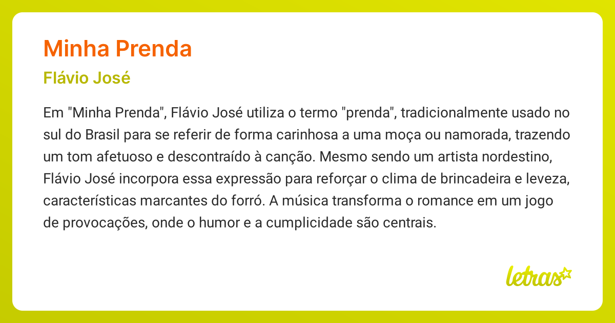 Significado da música MINHA PRENDA (Flávio José) - LETRAS.MUS.BR