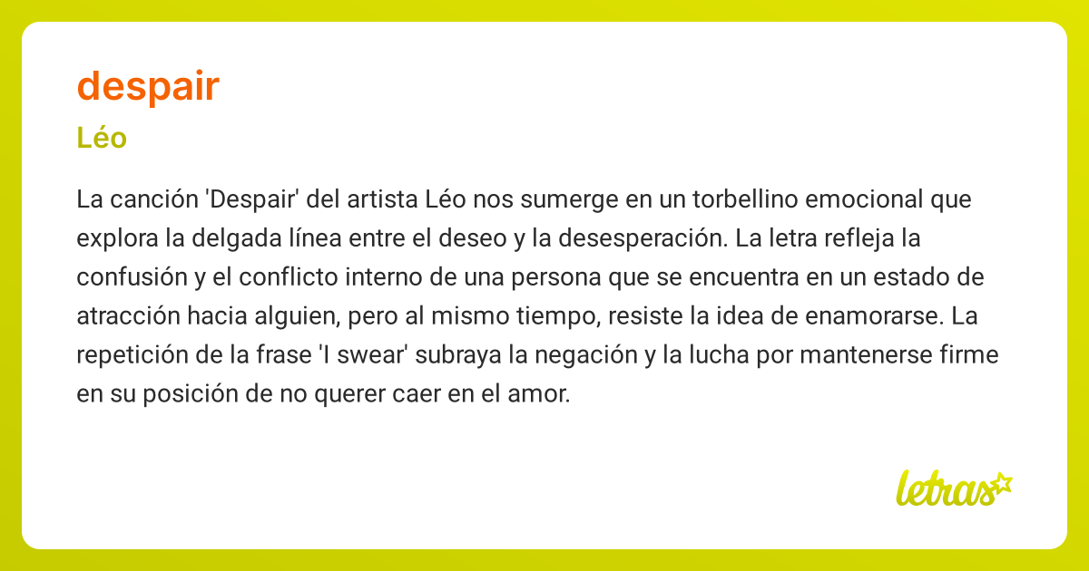 Significado de la canción DESPAIR (Léo) - LETRAS.COM