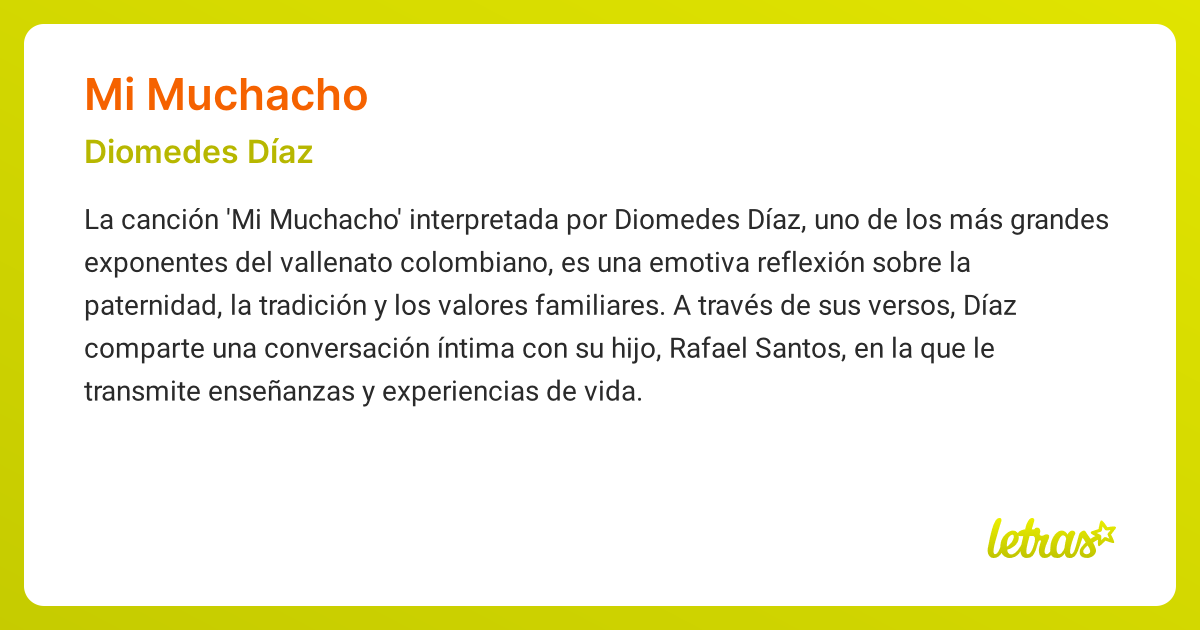 Significado de la canción MI MUCHACHO ( Diomedes Díaz) - LETRAS.COM