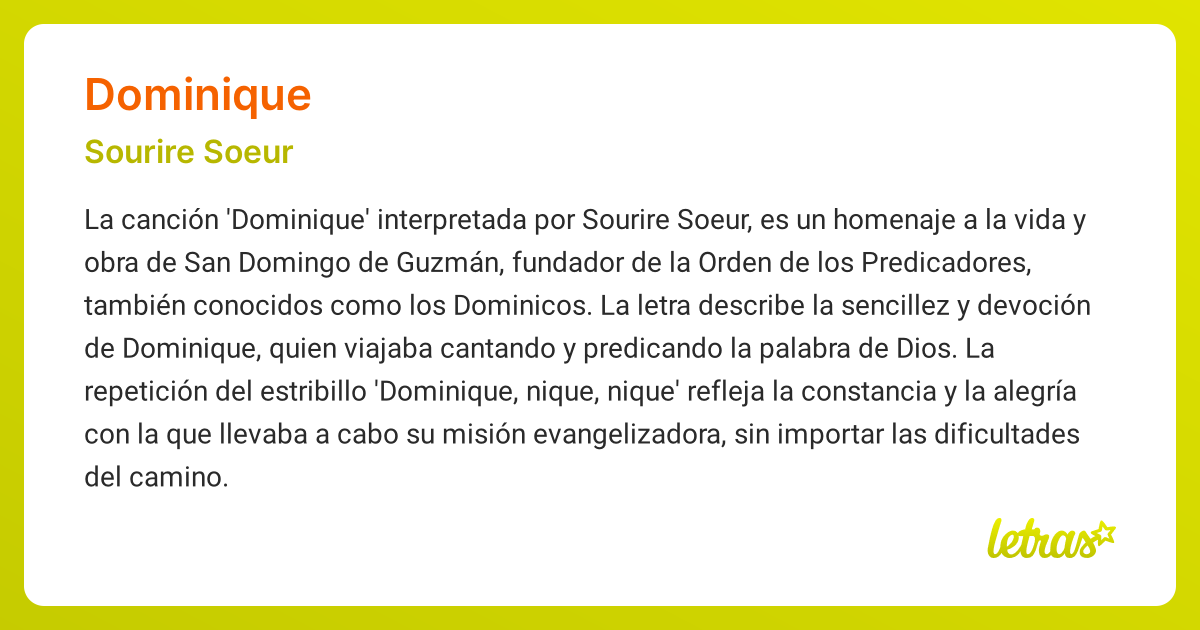 Significado de la canción DOMINIQUE (Sourire Soeur) - LETRAS.COM