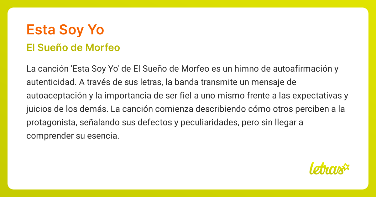 Significado de la canción ESTA SOY YO (El Sueño de Morfeo) - LETRAS.COM