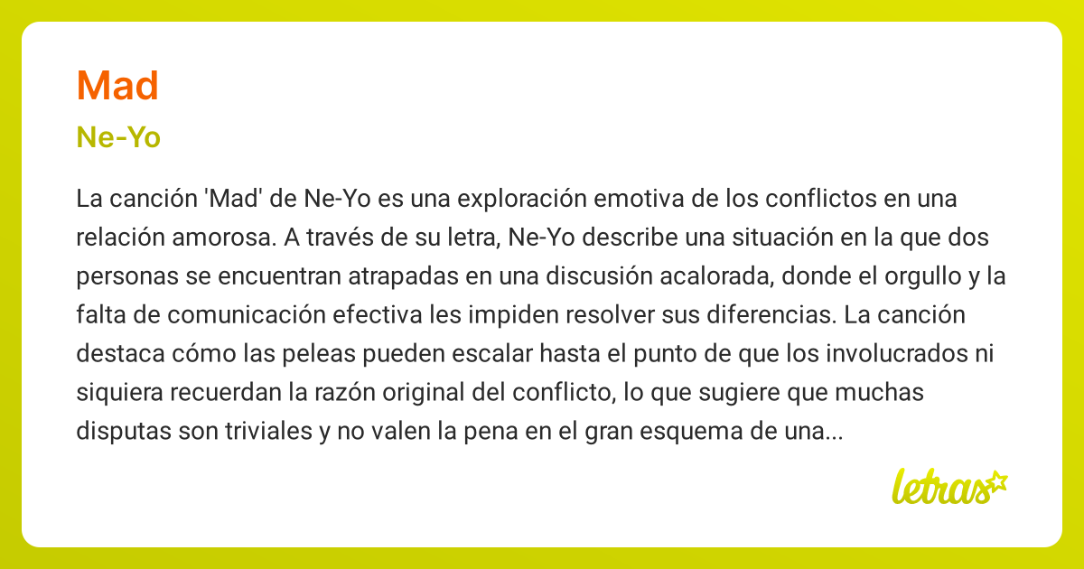 Significado de la canción MAD (Ne-Yo) - LETRAS.COM