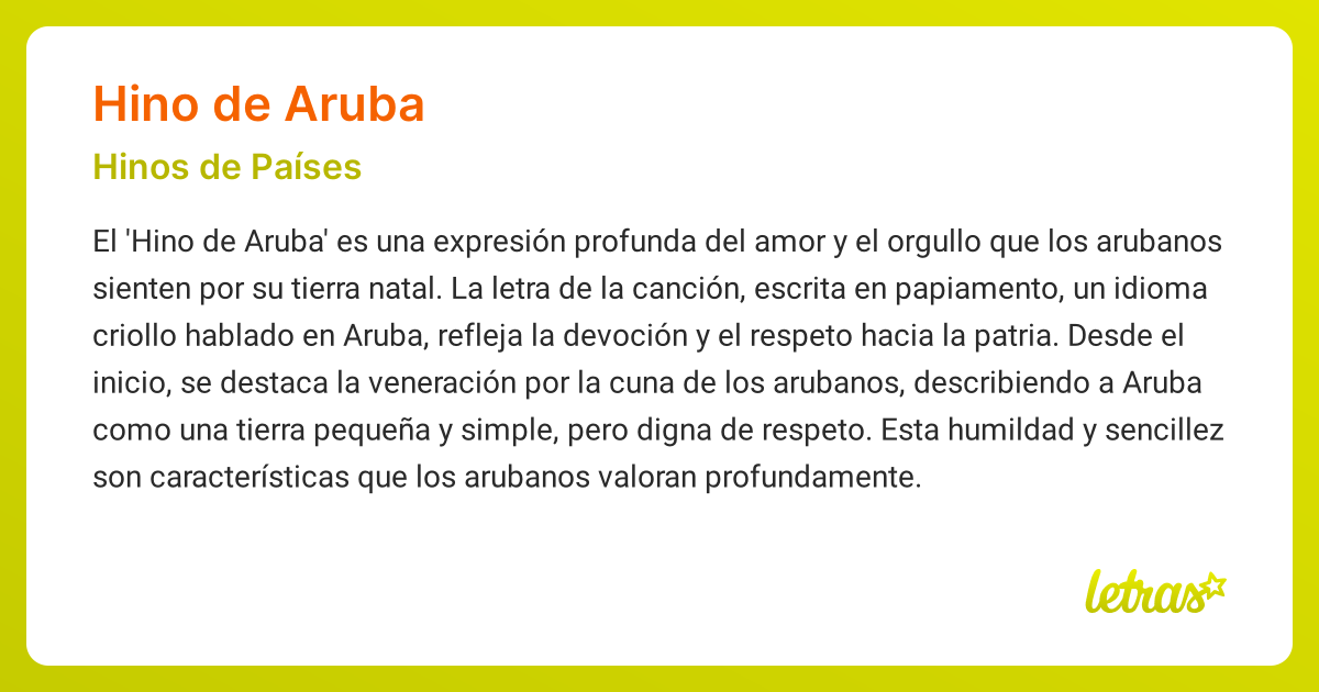 Significado de la canción HINO DE ARUBA (Hinos de Países) - LETRAS.COM