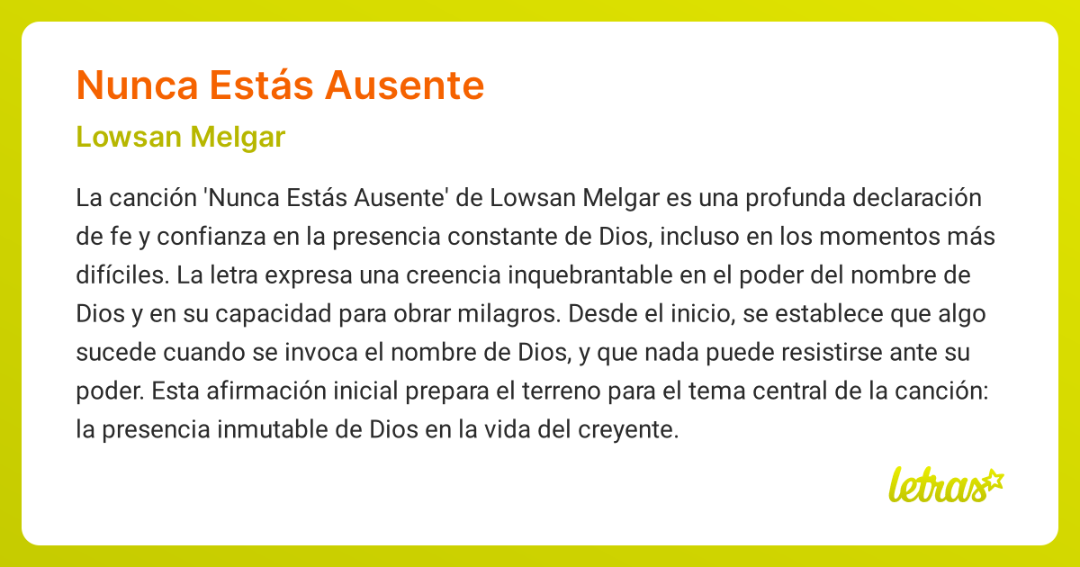Significado de la canción NUNCA ESTÁS AUSENTE (Lowsan Melgar) - LETRAS.COM
