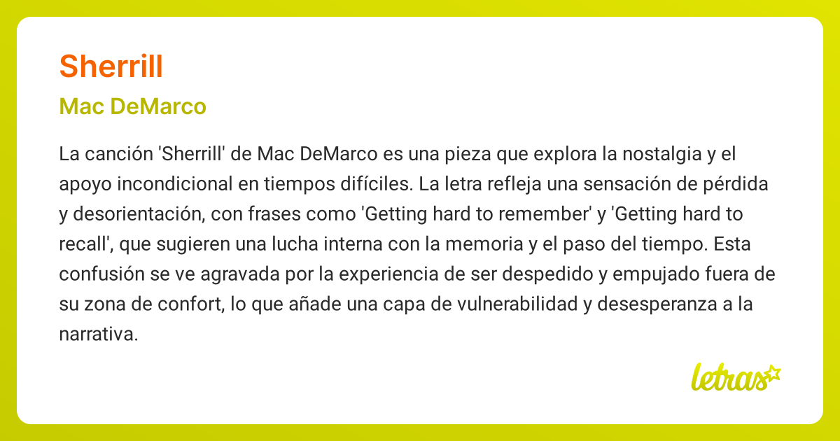 Significado de la canción SHERRILL (Mac DeMarco) - LETRAS.COM