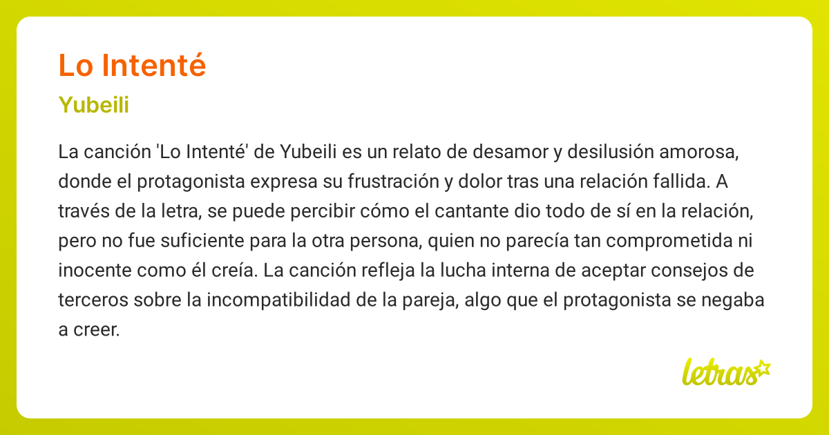 Significado de la canción LO INTENTÉ (Yubeili) - LETRAS.COM