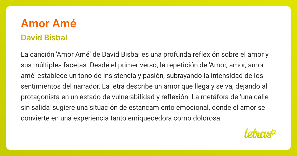 Significado de la canción AMOR AMÉ (David Bisbal) - LETRAS.COM