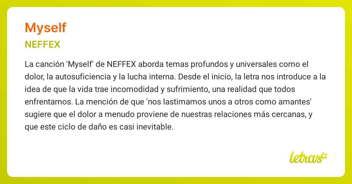 Significado de la canción MYSELF (NEFFEX) - LETRAS.COM
