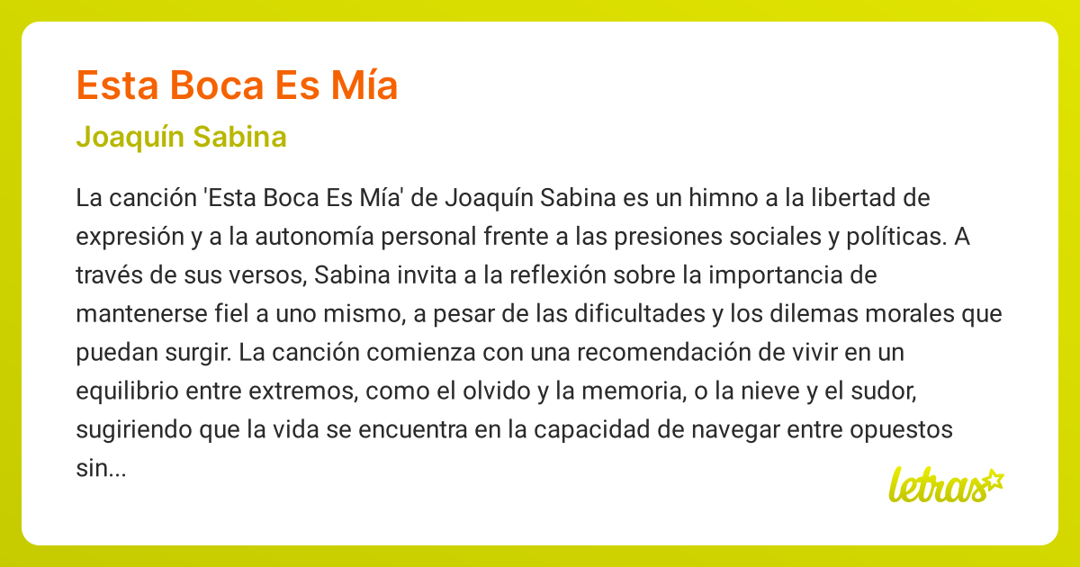 Significado de la canción ESTA BOCA ES MÍA (Joaquín Sabina) - LETRAS.COM