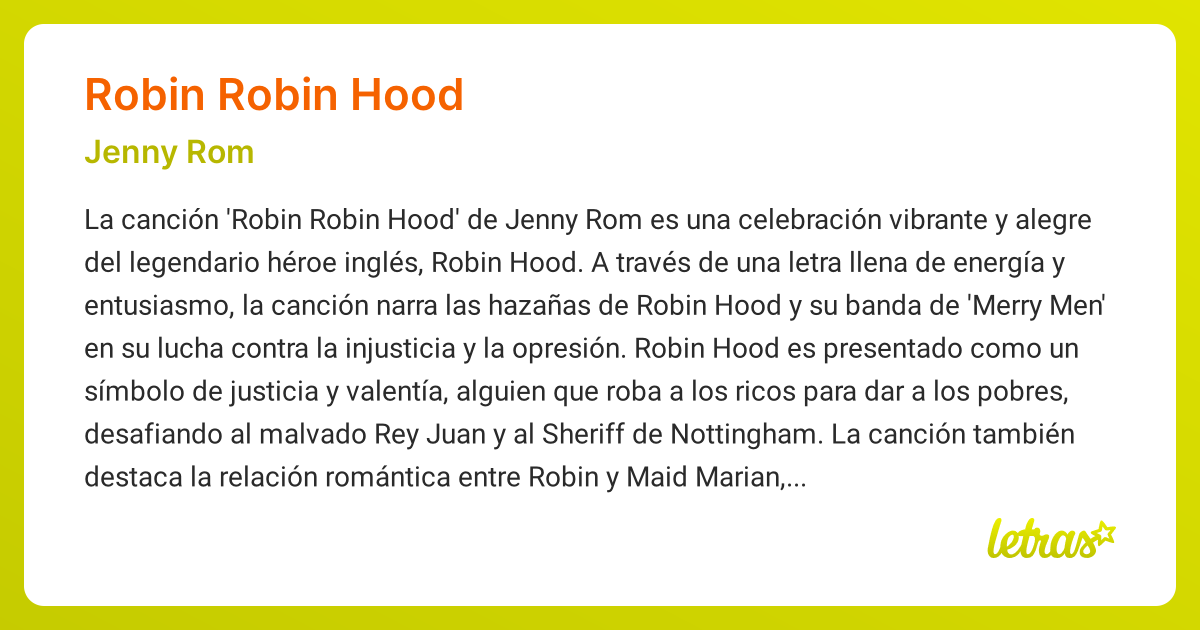 Significado de la canción ROBIN ROBIN HOOD (Jenny Rom) - LETRAS.COM