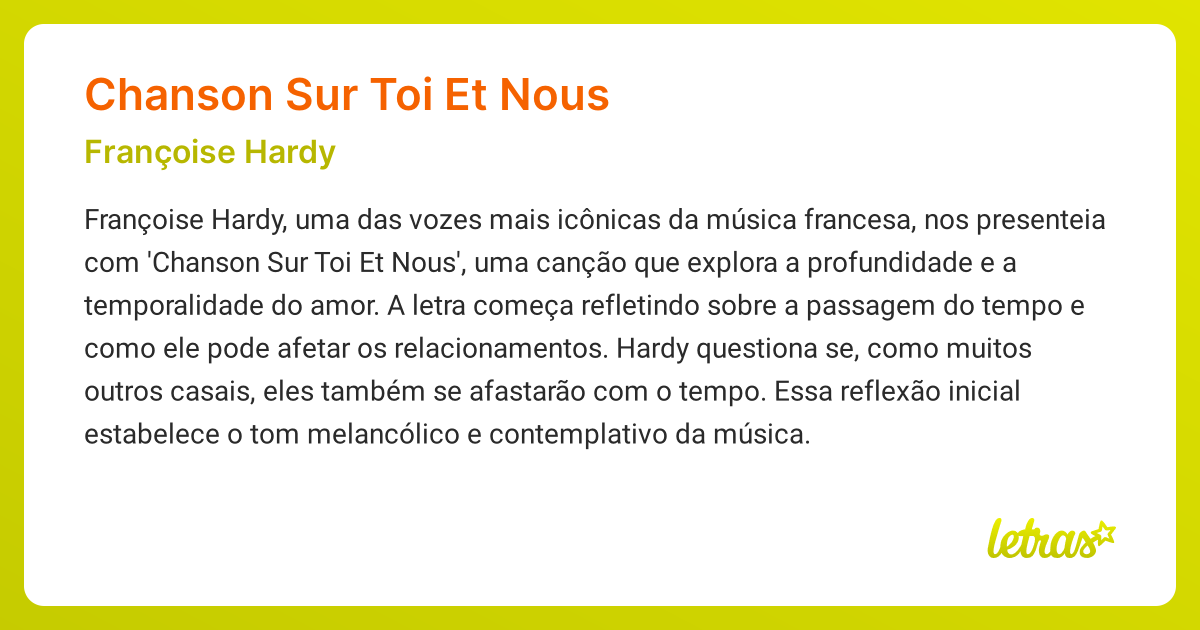 Significado da música CHANSON SUR TOI ET NOUS (Françoise Hardy ...
