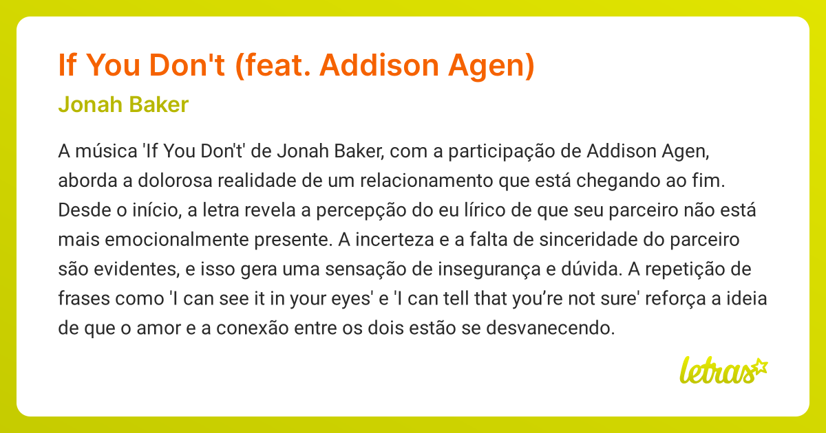 Significado da música If You Don't (feat. Addison Agen) (Jonah Baker ...