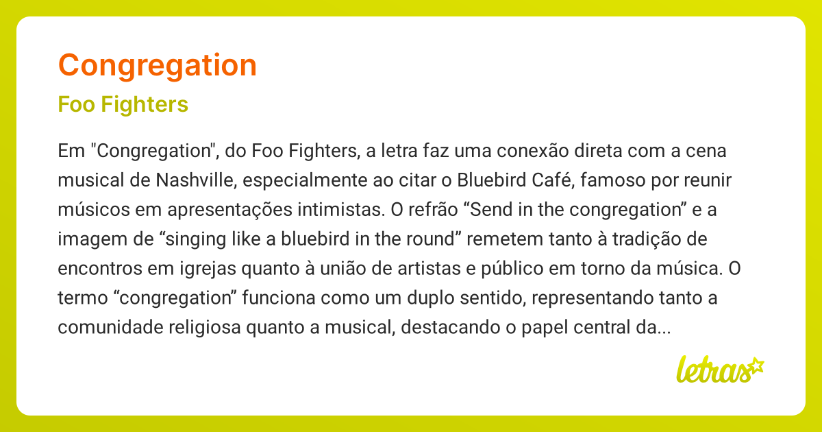Significado da música CONGREGATION (Foo Fighters) - LETRAS.MUS.BR