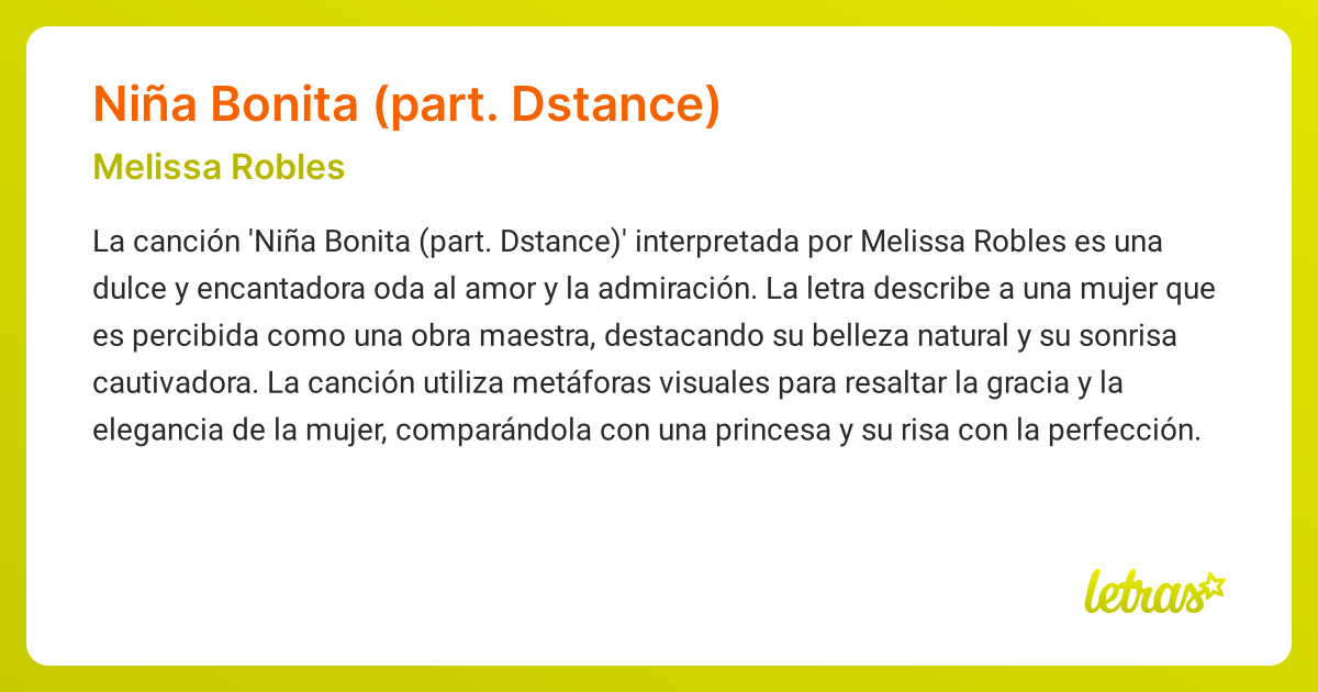 Significado de la canción NIÑA BONITA (PART. DSTANCE) (Melissa Robles ...
