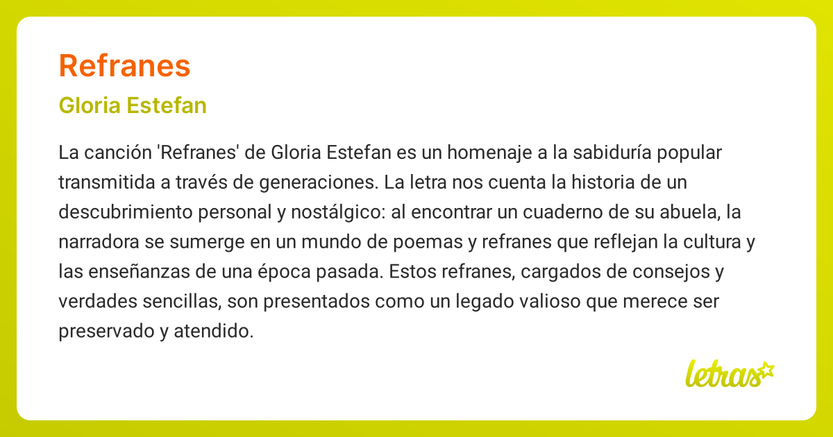 Significado de la canción REFRANES (Gloria Estefan) - LETRAS.COM