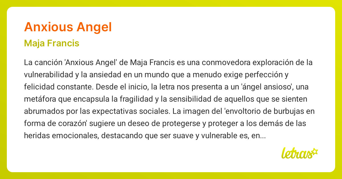 Significado de la canción ANXIOUS ANGEL (Maja Francis) - LETRAS.COM