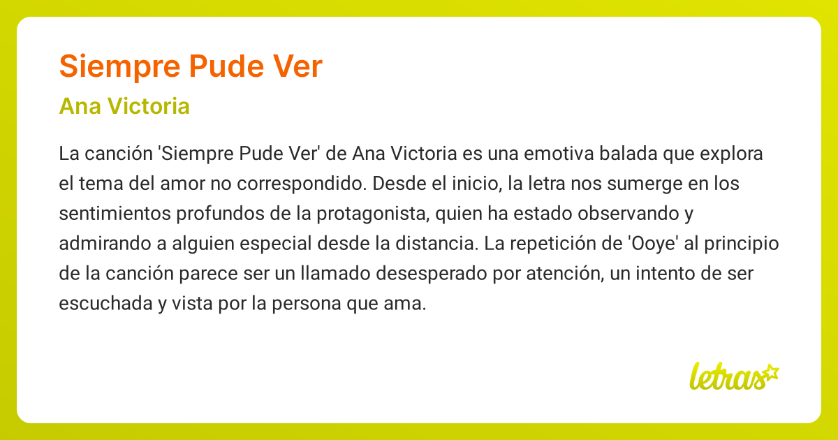 Significado de la canción SIEMPRE PUDE VER (Ana Victoria) - LETRAS.COM