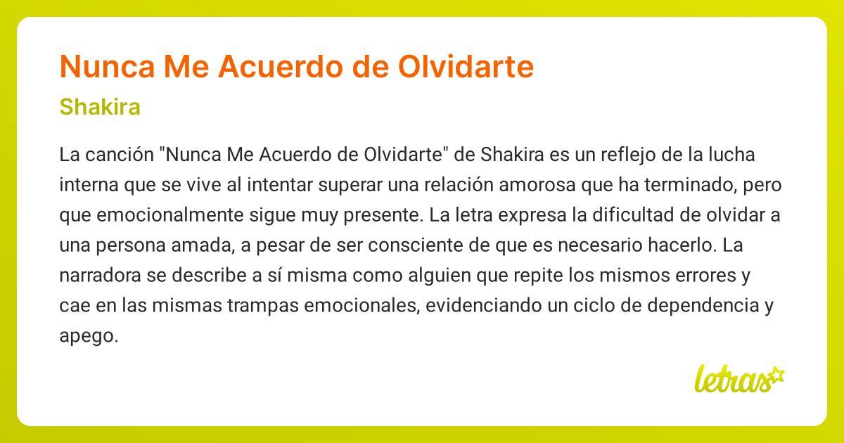 Significado de la canción NUNCA ME ACUERDO DE OLVIDARTE (Shakira ...
