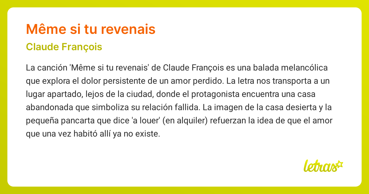Significado de la canción MÊME SI TU REVENAIS (Claude François ...