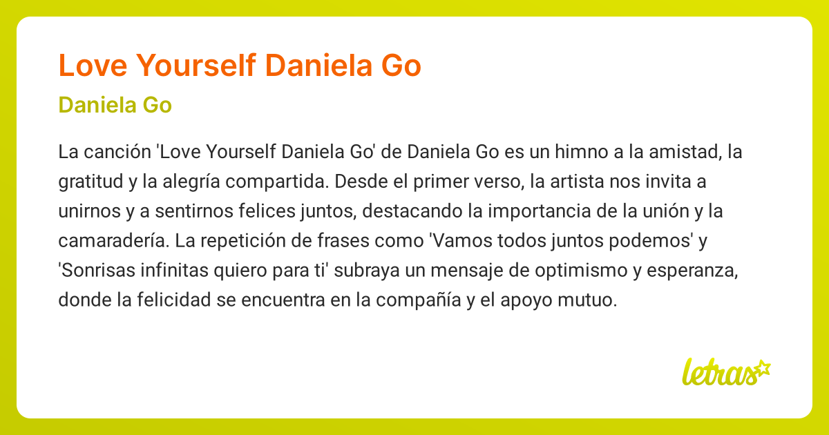 Significado de la canción LOVE YOURSELF DANIELA GO (Daniela Go ...