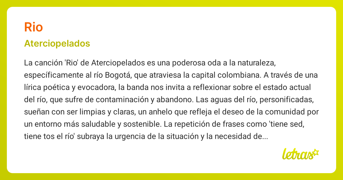 Significado de la canción RIO (Aterciopelados) - LETRAS.COM