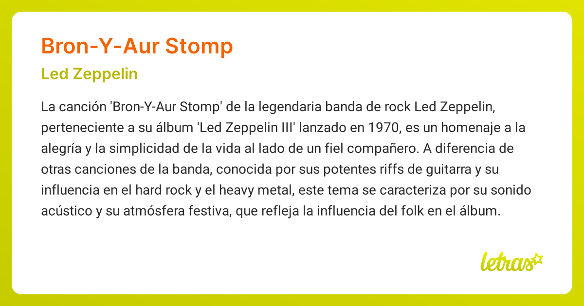 Significado de la canción BRON-Y-AUR STOMP (Led Zeppelin) - LETRAS.COM