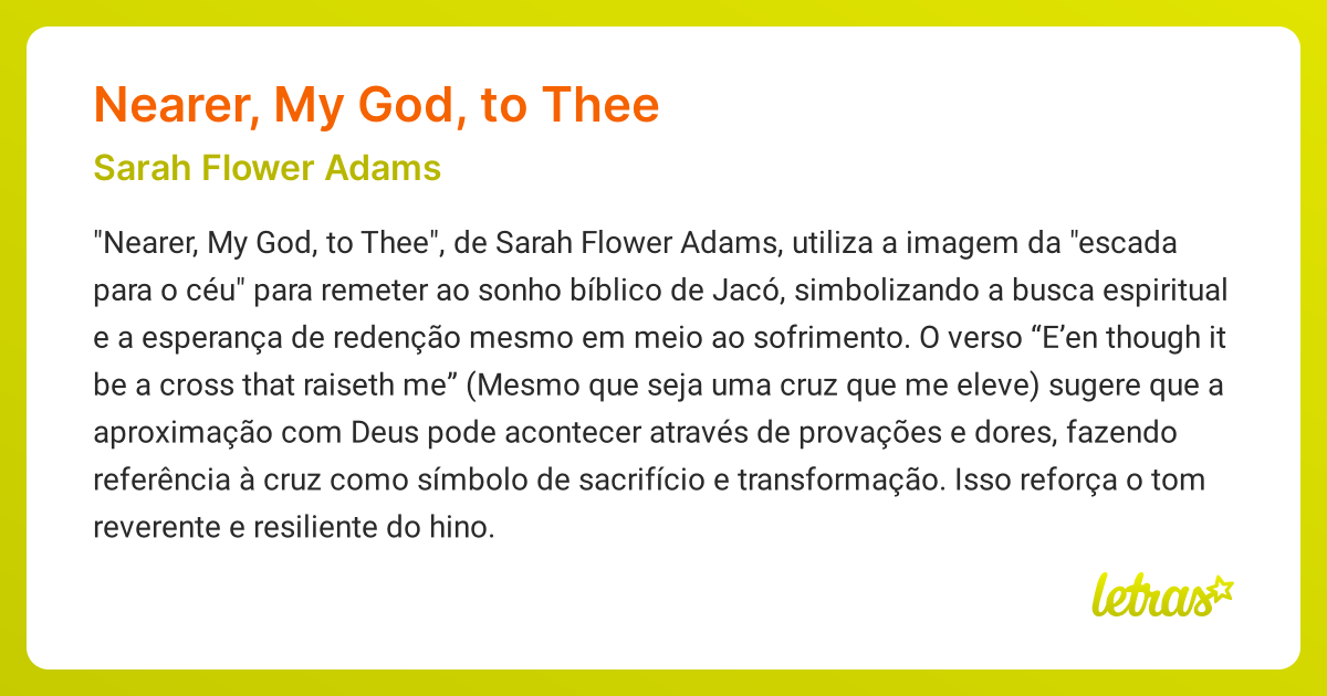 Significado da música NEARER, MY GOD, TO THEE (Sarah Flower Adams ...