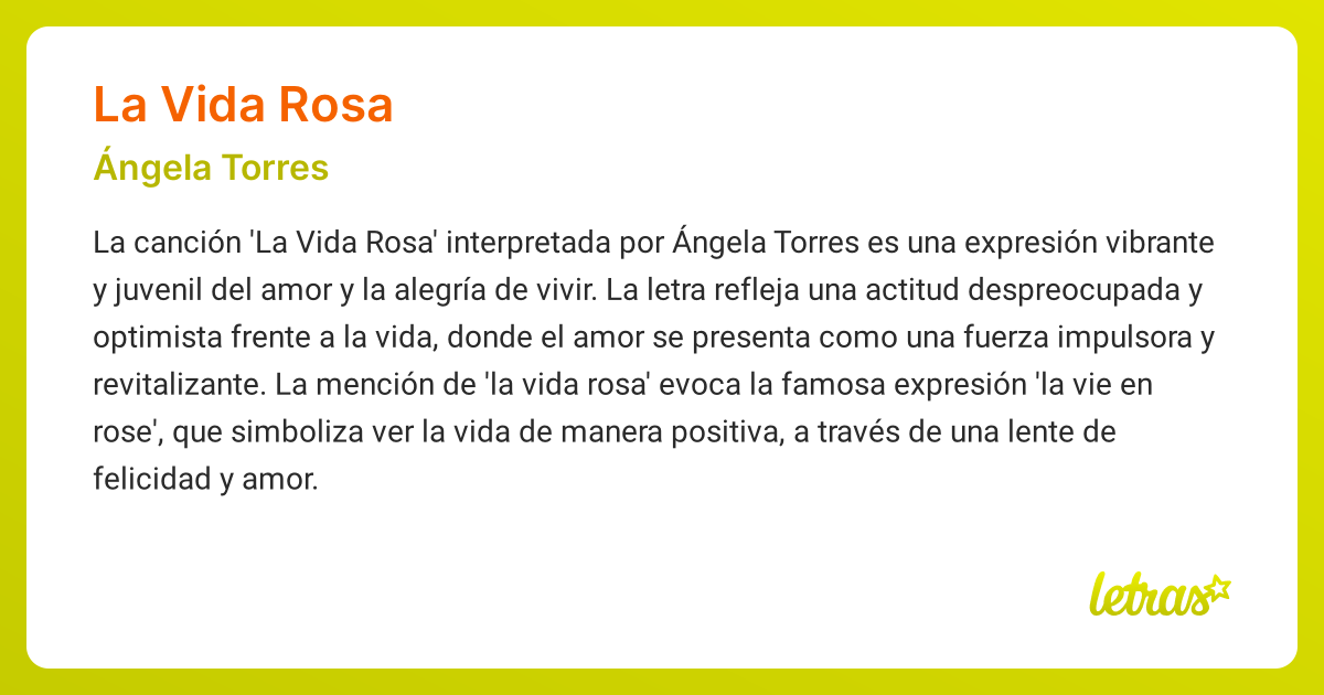 Significado de la canción LA VIDA ROSA (Ángela Torres) - LETRAS.COM