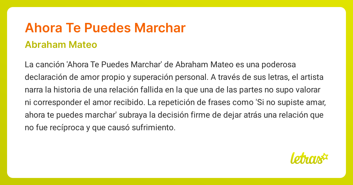 Significado de la canción AHORA TE PUEDES MARCHAR (Abraham Mateo ...