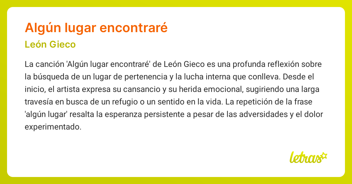 Significado de la canción ALGÚN LUGAR ENCONTRARÉ (León Gieco) - LETRAS.COM