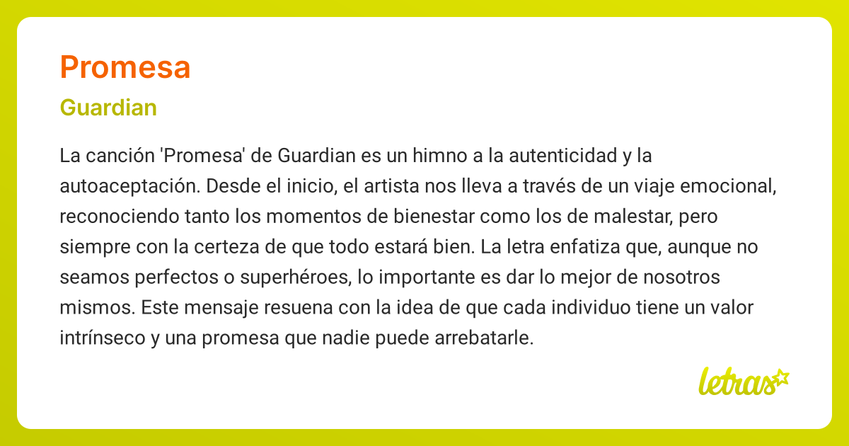 Significado de la canción PROMESA (Guardian) - LETRAS.COM