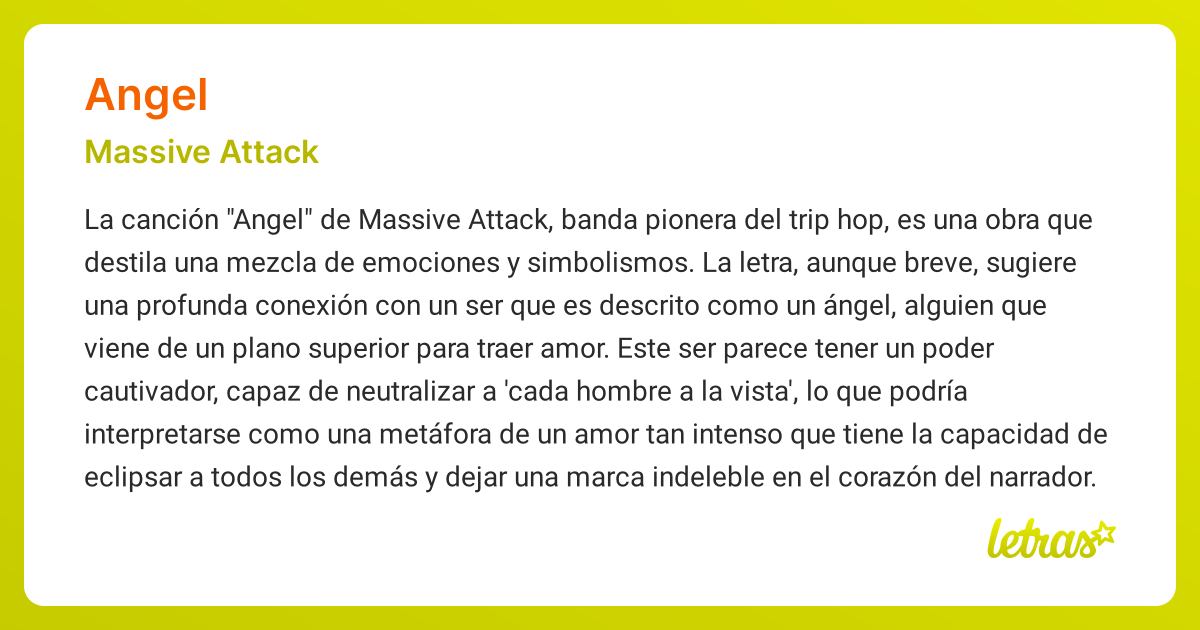 Significado de la canción ANGEL (Massive Attack) - LETRAS.COM