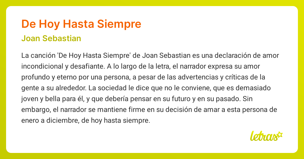Significado de la canción DE HOY HASTA SIEMPRE (Joan Sebastian ...