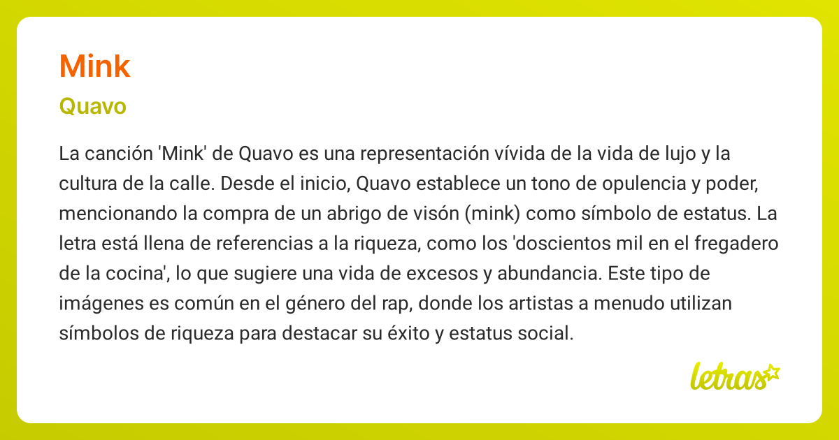 Significado de la canción MINK (Quavo) - LETRAS.COM