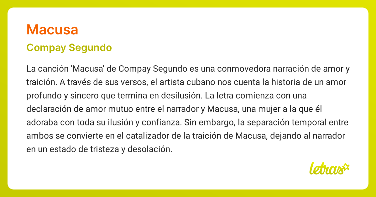 Significado de la canción MACUSA (Compay Segundo) - LETRAS.COM