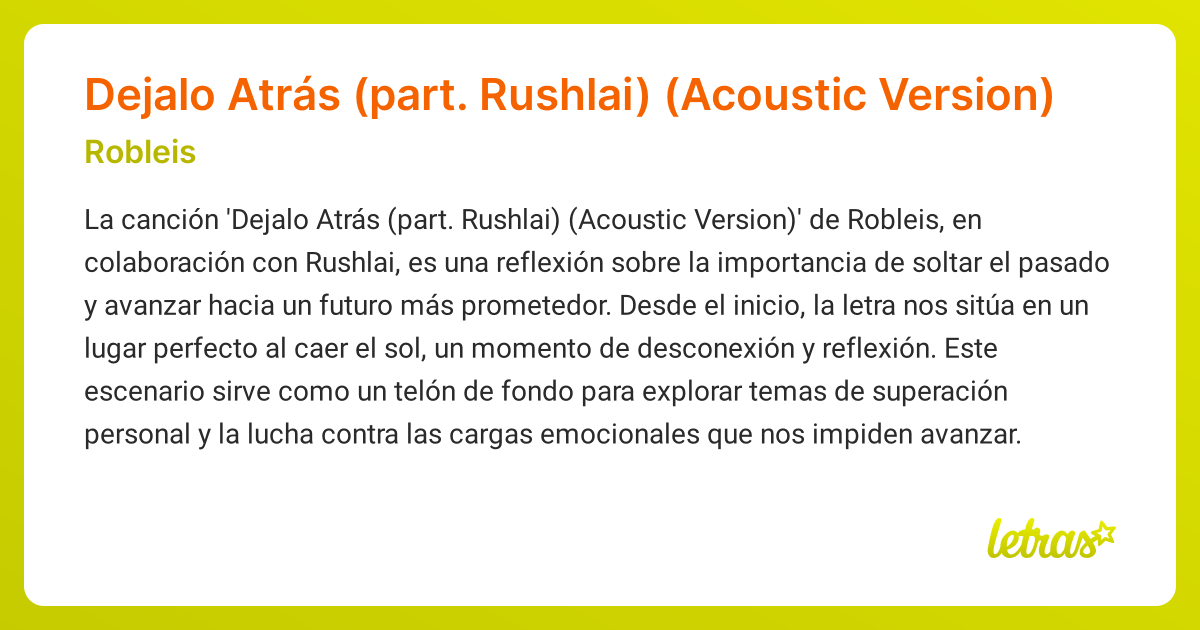 Significado de la canción Dejalo Atrás (part. Rushlai) (Acoustic ...