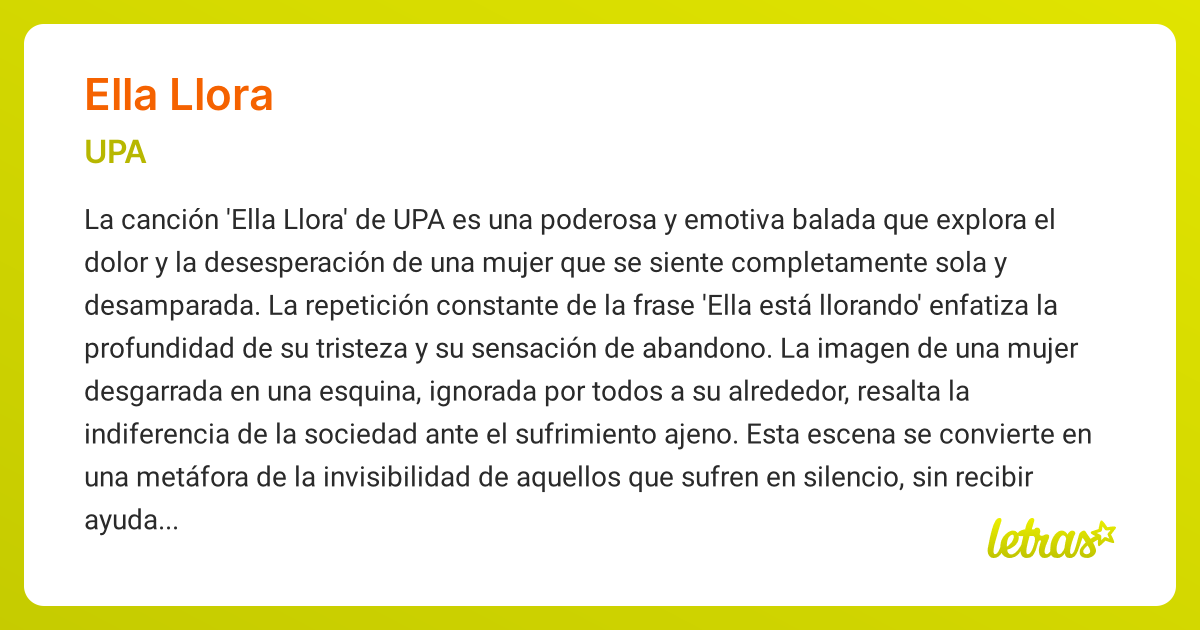 Significado de la canción ELLA LLORA (UPA) - LETRAS.COM