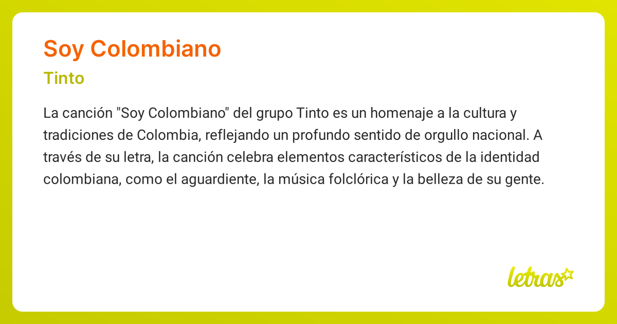 Significado de la canción SOY COLOMBIANO (Tinto) - LETRAS.COM