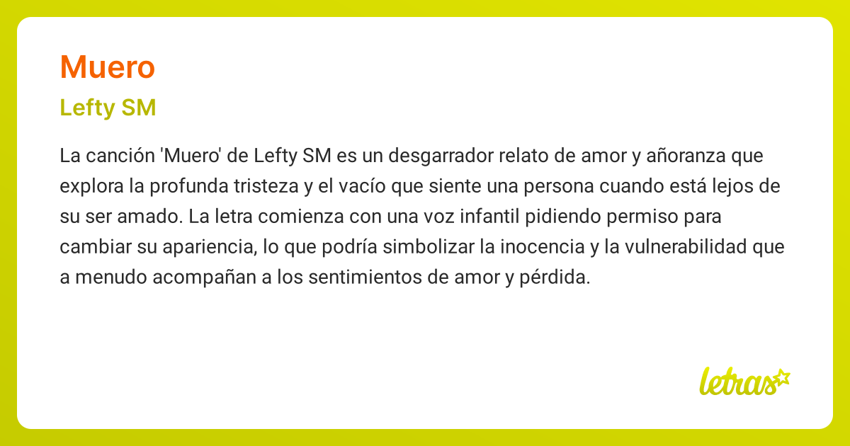Significado de la canción MUERO (Lefty SM) - LETRAS.COM