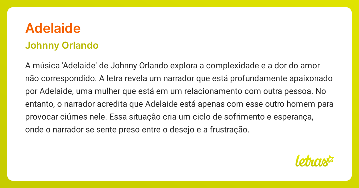 Significado da música ADELAIDE (Johnny Orlando) - LETRAS.MUS.BR