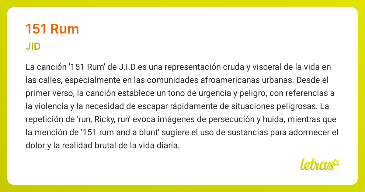 Significado de la canción 151 RUM (JID) - LETRAS.COM