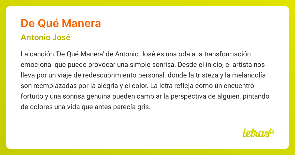 Significado de la canción DE QUÉ MANERA (Antonio José) - LETRAS.COM