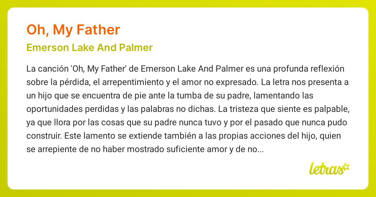 Significado de la canción OH, MY FATHER (Emerson Lake And Palmer ...