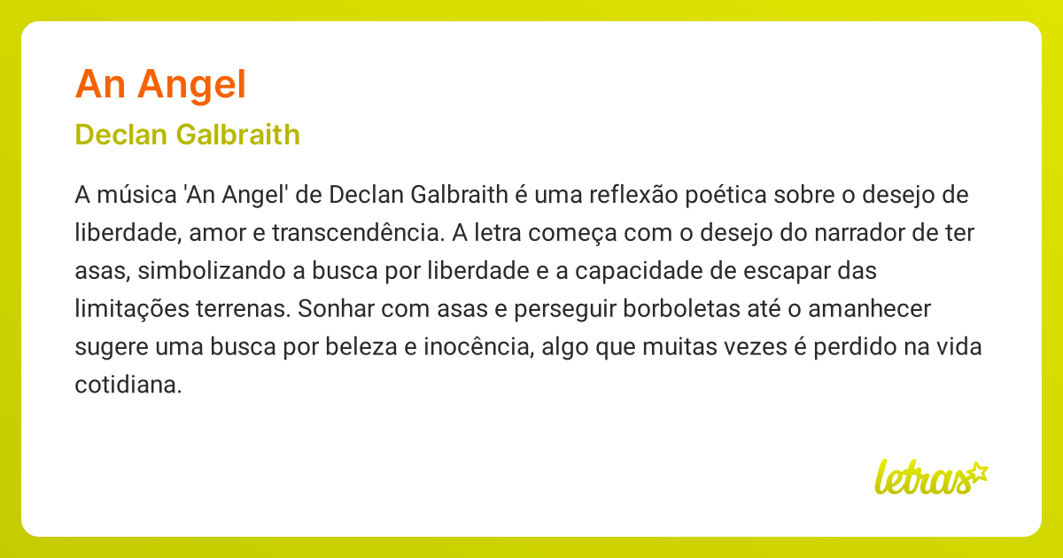 Significado da música AN ANGEL (Declan Galbraith) - LETRAS.MUS.BR