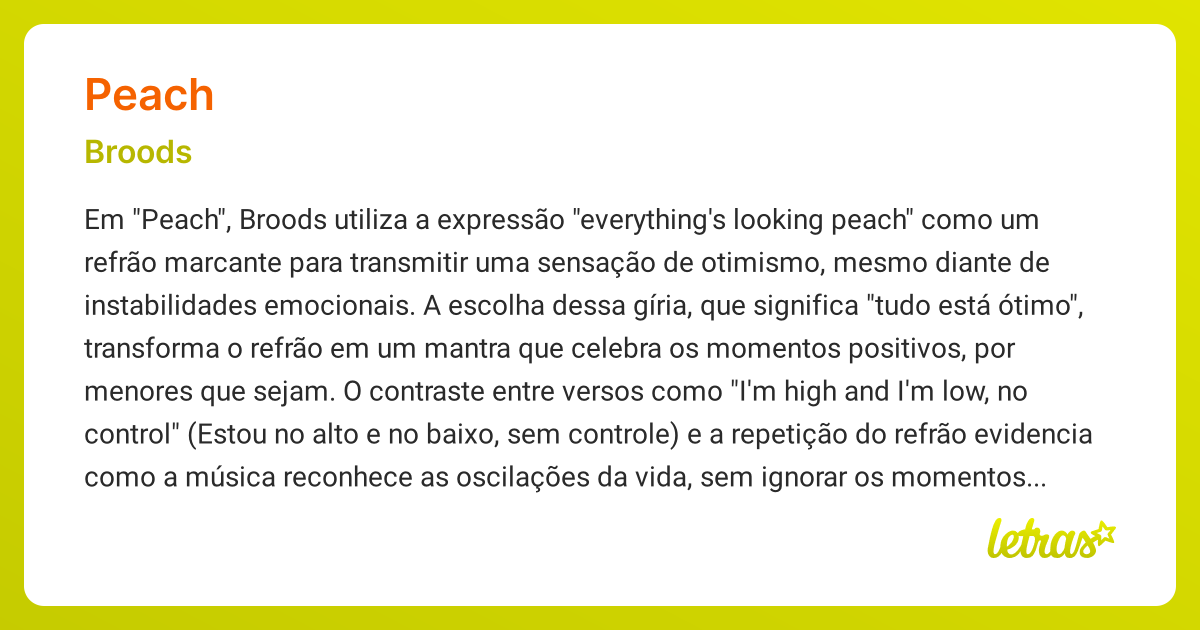 Significado da música PEACH (Broods) - LETRAS.MUS.BR