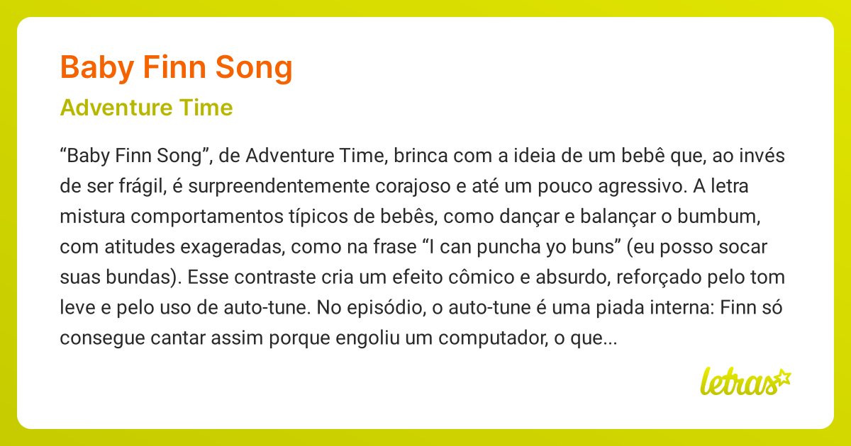 Significado da música BABY FINN SONG (Adventure Time) - LETRAS.MUS.BR