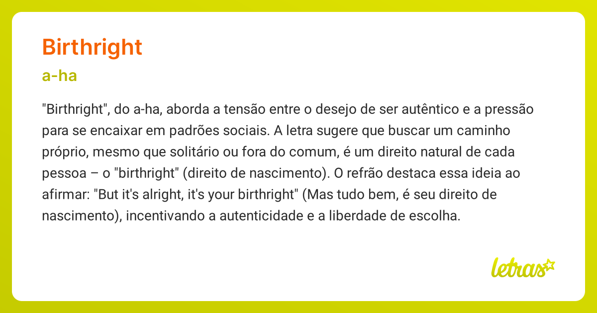Significado da música BIRTHRIGHT (a-ha) - LETRAS.MUS.BR
