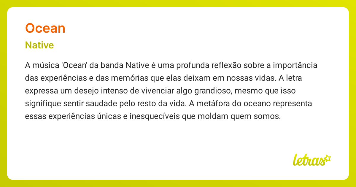Significado da música OCEAN (Native) - LETRAS.MUS.BR
