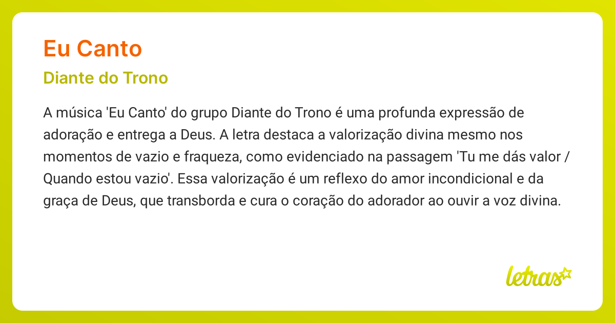 Significado da música EU CANTO (Diante do Trono) - LETRAS.MUS.BR